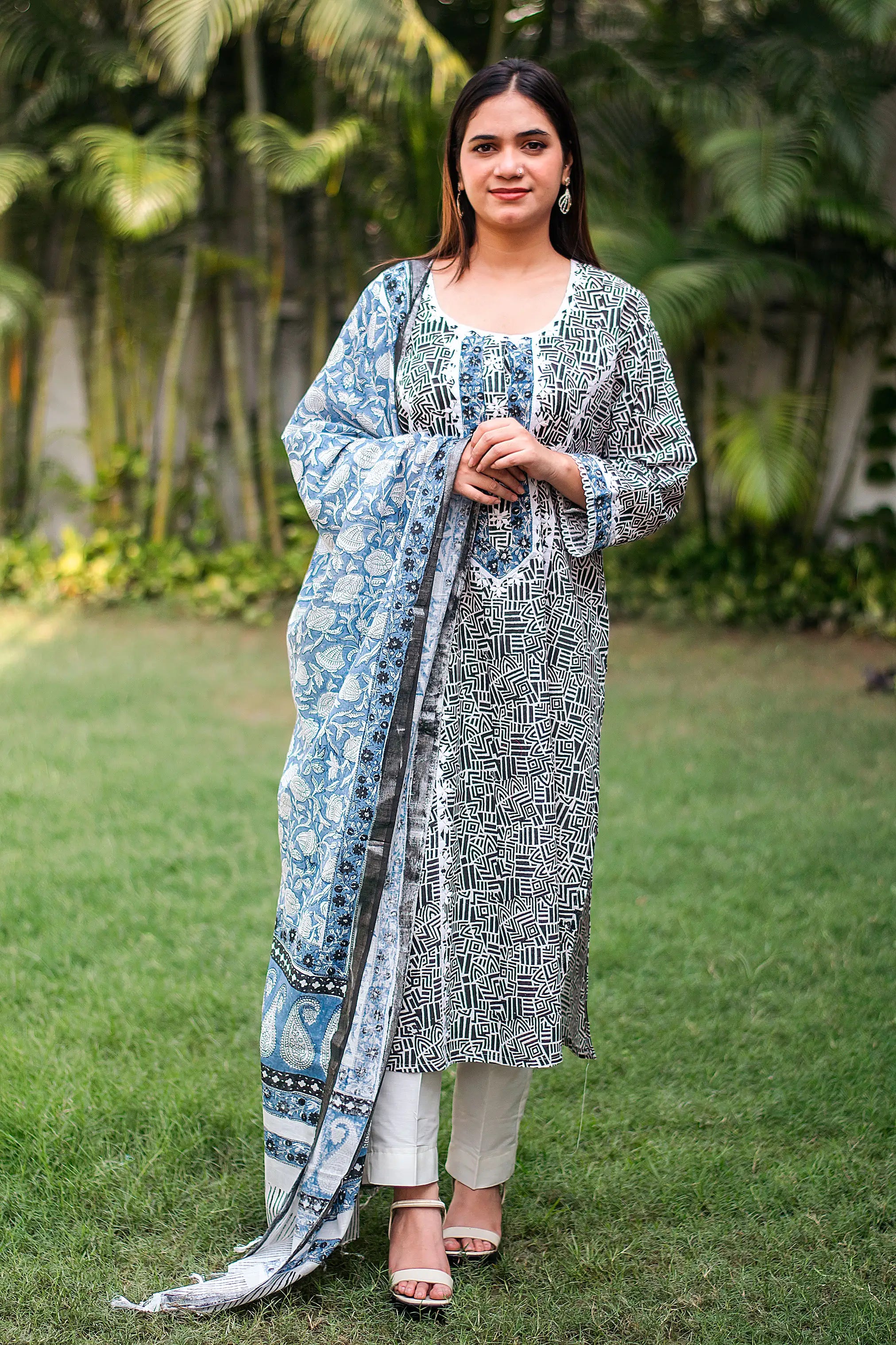 Buy formal wear black print kurta set | linen | applique work – The ...